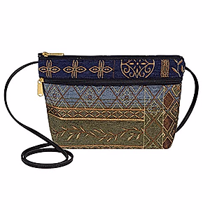 Danny K Women's Tapestry Zipper Purse Crossbody Handbag, Adjustable Cord, Handmade in USA (Neptune/Blue)