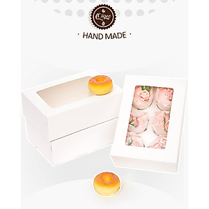 qiqee White Cupcake Cupcake Box with Window 50 Packs Cupcake Box 9"x6.1"x3.3" Bakery Boxes For Cupcakes