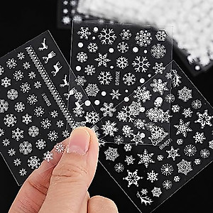 30 Sheets Christmas Nail Art Stickers White Snowflake 3D Self-Adhesive Nail Decals Winter Xmas Elk Snowman Designs Nail Supplies Christmas Cute Nail Decoration for Women and Kids Manicure Accessories
