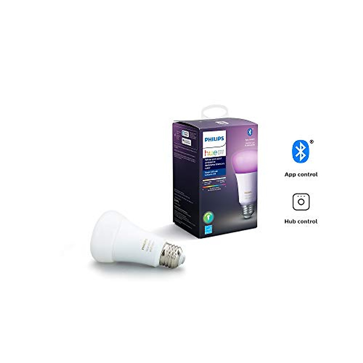 Philips Hue White and Color Ambiance A19 E26 LED Smart Bulb, Bluetooth & Zigbee & Bridge Smart Lighting Hub (Compatible with Amazon Alexa, Apple HomeKit and Google Assistant) - White