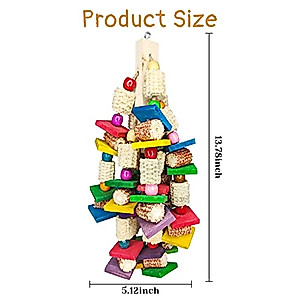 PINVNBY Large Bird Parrot Chewing Toy Parrot Cage Bite Toys Multiple Wood Blocks Bird Toy Natural Wooden Tearing Toy for Cockatoo African Grey Cockatiel Conure and Medium Parrot (Corn)