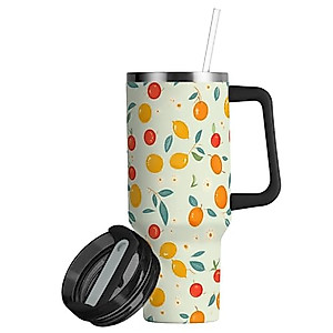 linqin Yellow Red Fruits Vacuum Insulated Tumbler Leak-proof Lid and Straw 40 oz Stainless Steel Water Bottles Reusable Extra Large Coffee Mug for Women Men Him Her