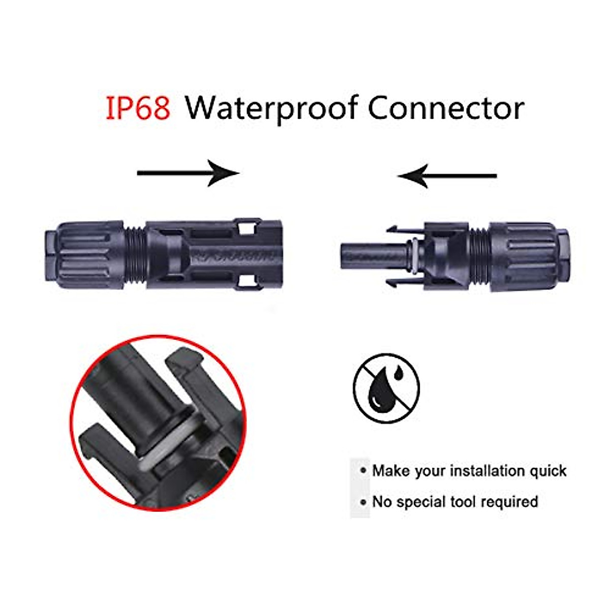 Slocable Solar Panel Connector 1500V 1000V IP68 Waterproof 50A PV Plug Tinned Copper Pins 5 Pairs (10mm2 (8AWG))