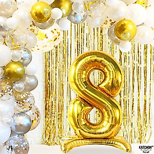 KatchOn, Gold 40 Inch Self Standing Number 8 Balloon. Reusable, Helium Supported. Ideal for 8th Birthday Decorations for Girls