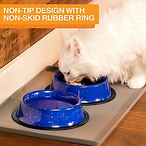 Neater Pet Brands - Outdoor Camping Style Pet Bowl - Enamel Ware Blue Black Granite Colors - Dog Cat No Tip Skid Bowls (64 oz, Blue)