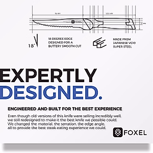FOXEL Best Serrated Steak Knives Set of 12 - Dishwasher Safe Steak Knife Set of 12 Rust Resistant VG10 Japanese High Carbon Stainless Steel Blade w/Full Tang Handle - Gift Box Set