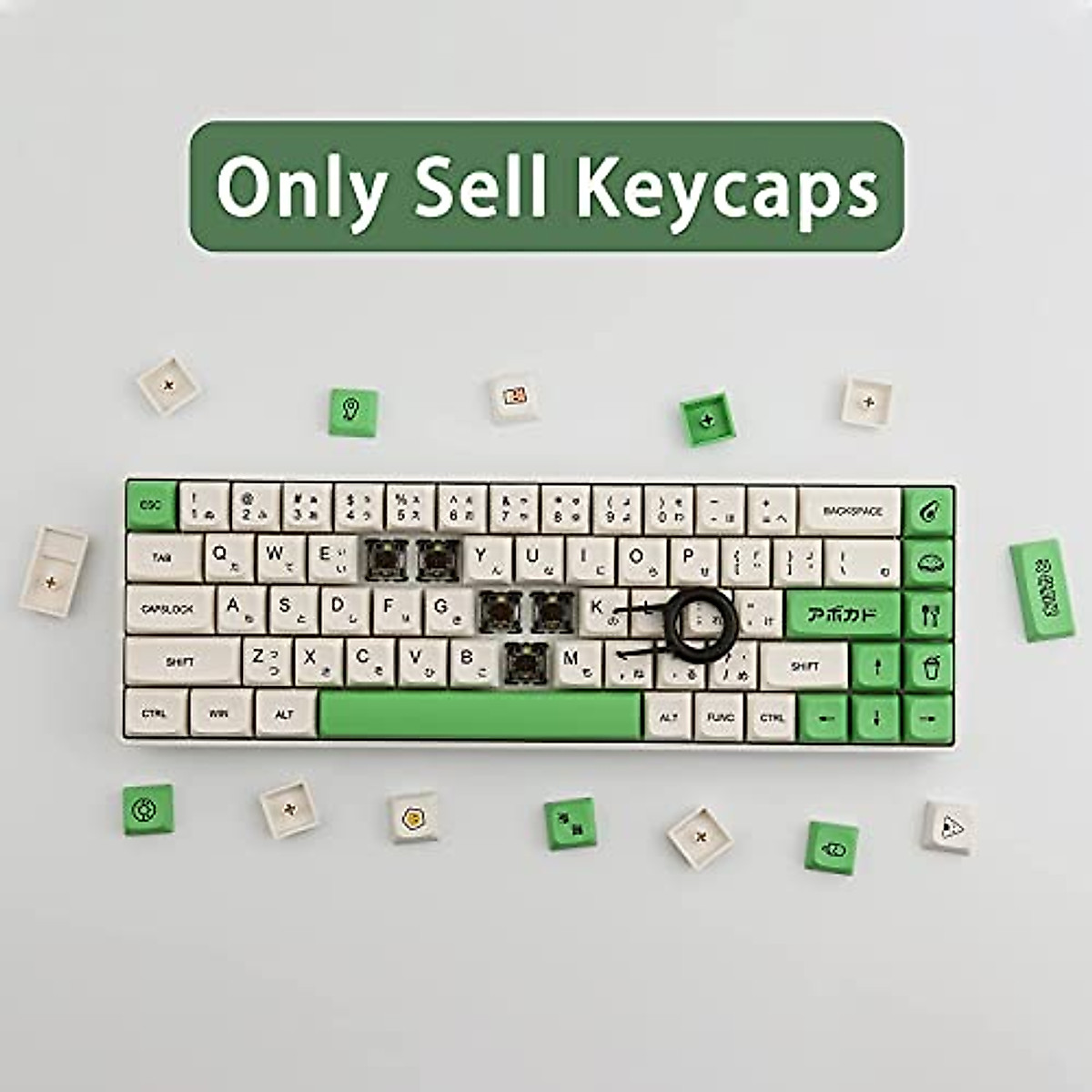 TsungUP Keycaps, 137 Keycaps PBT Keycaps Dye-Sublimation Japanese Keycaps XDA Profile For Mechanical Gaming Keyboard 61/64/68/74/84/87/96/980/104/108 (Avocado and Milk)