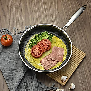 HODRME Stainless Steel Semi Nonstick Frying Pan with Lid-12 Inch Honeycomb Tri-ply Coating Anti Scratch Die Casting Skillet for Gas Electric Induction Ceramic Stoves and Oven Resistant