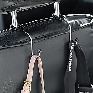 AUCELI 2PCS Bling Car Headrest Hooks, Diamond Car Back Seat Headrest Organizer, Rhinestones Vehicle Seat Metal Hanger for Bag Purse Clothes Grocery, Universal Auto Interior Accessories (Black)