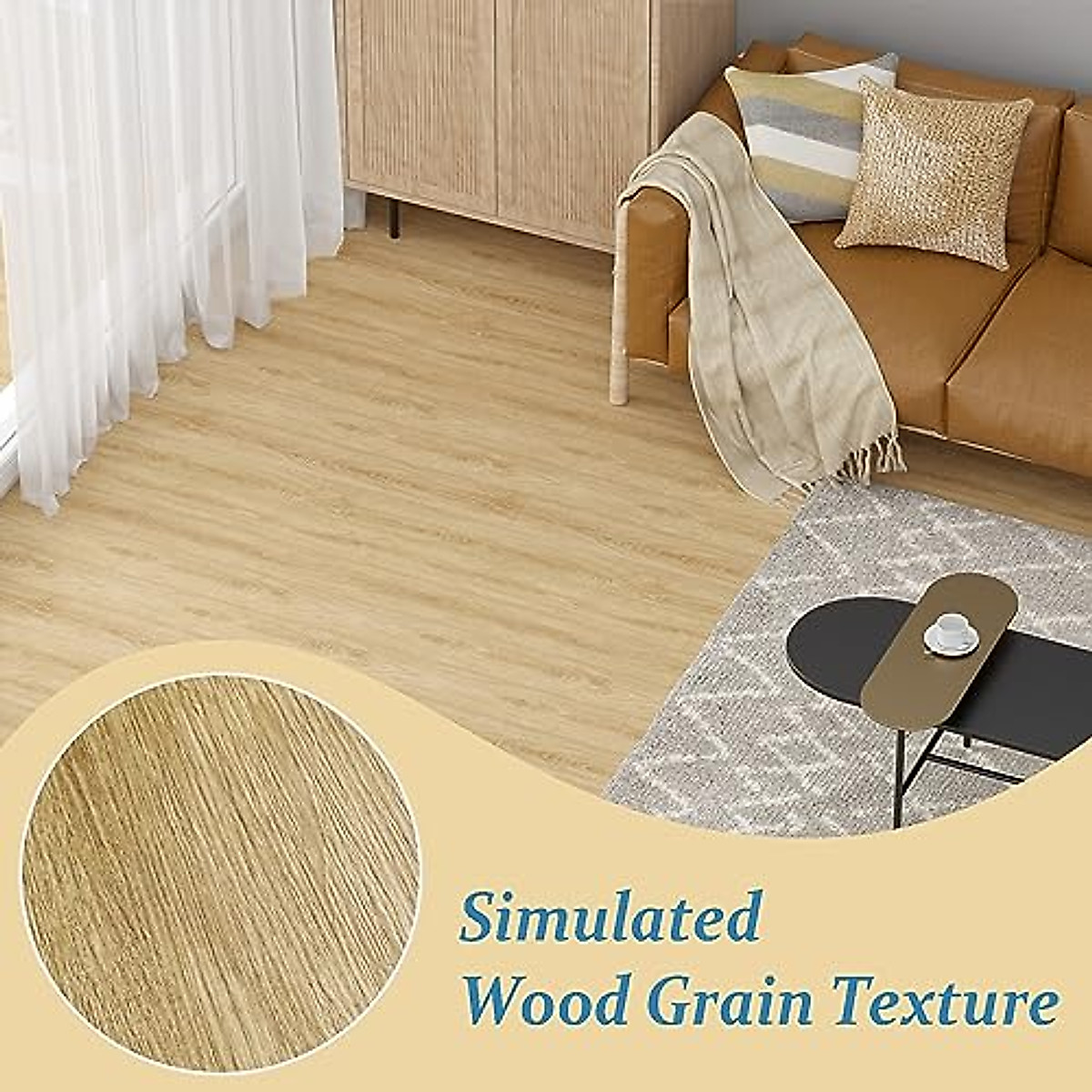 Freshtour Peel and Stick Floor Tile, 72 PCS/108 Sq.Ft Self-Adhesive Wood Vinyl Plank Flooring, Waterproof Wear-Resistant DIY Floor Tiles for Bedroom Kitchen Living Room RV (36" x 6", Light yellow)