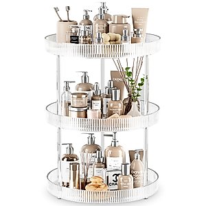 360° Clear Rotating Storage Tray, 3 Tier Lazy Susan Bathroom Countertop Organizer, Cosmetics and Perfume Organizer, Spinning Storage Tray Vanity Organizer Shelf for Bathroom Cabinet, Kitchen(Large)