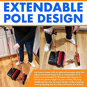 Hub City Industry Heavy Duty Broom and Dustpan Combo Set with Commercial Long Handle for Lobby, Home, Office, Cleaning Supplies, Upright Grips Sweep Set with Broom for Floor Cleaning, Red/Black