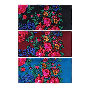 MJ SERECA Acrylic Bandana Printed Hair Scarf Square Ukrainian Head Scarf Floral Babushka Neck Scarf for Women 30"/42"/60" (3 Pack-A 30")