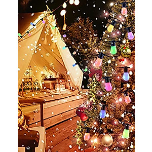 Jevindo Solar Outdoor String Lights, Portable 48ft IP65 Waterproof Patio RGB LED String Lights with 15 LED Bulbs Dimmable Multi-Color, Smart Bluetooth App Control, Balcony, Backyard, Camping, Travel