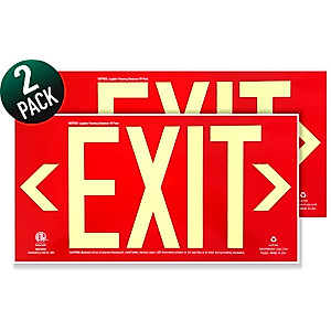 Photoluminescent Exit Sign Red - Pack of 2 - Aluminum - UL 924 Code Approved/IBC/NFPA 101 / NightBright USA Part Number ULR-050 II