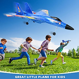 YIDJOFJ RC Gravity Gliders Airplane, Remote Control Plane Su-27 RC Airplane-2.4Ghz 6-axis Gyro RC Airplane with Light Strip, 2 Batteries Easy to Fly Jet Fighter Toy Gift for Kids Beginner (Blue)