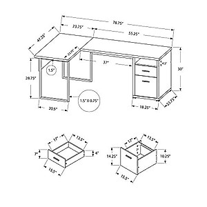 Monarch Specialties I 7255 Computer Desk, Home Office, Corner, Left, Right Set-up, Storage Drawers, 80"L, L Shape, Work, Laptop, Metal, Laminate, Brown, Grey