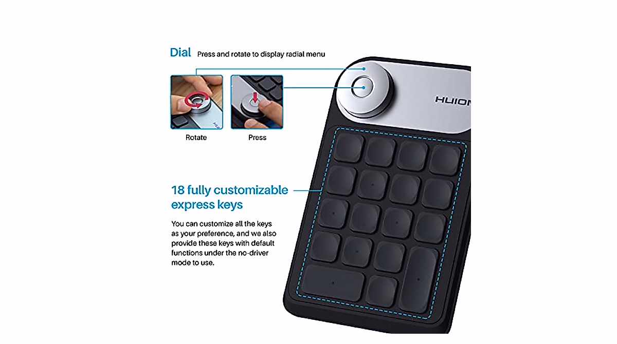 HUION Mini KeyDial KD100 Wireless Express Key Remote Control Shortcut ...