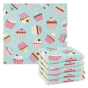 ALAZA Cute Cupcake Dish Towels Set of 6,Dish Bar Tea Towel Dishcloths Washable Fast Drying Dish Cloth Reusable Cleaning Cloth,11 x 11 inches