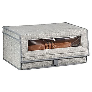 mDesign Large Fabric Closet Shoe Storage Box w/Clear Window - Shoe, Sandal, Sweater, Linen, Clothes Organizer - Boot Storage Solutions - Shoe Bin - Lido Collection, 4 Pack, Gray