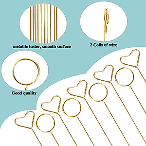 60 Pcs Metal Floral Place Card Holder Gift Card Holder Flower Pick Clips Table Number Holders, Gold Metal Card Picture Holder Pick, Floral Gift Card Holder Clips for Wedding Party Favor(Round+Heart)