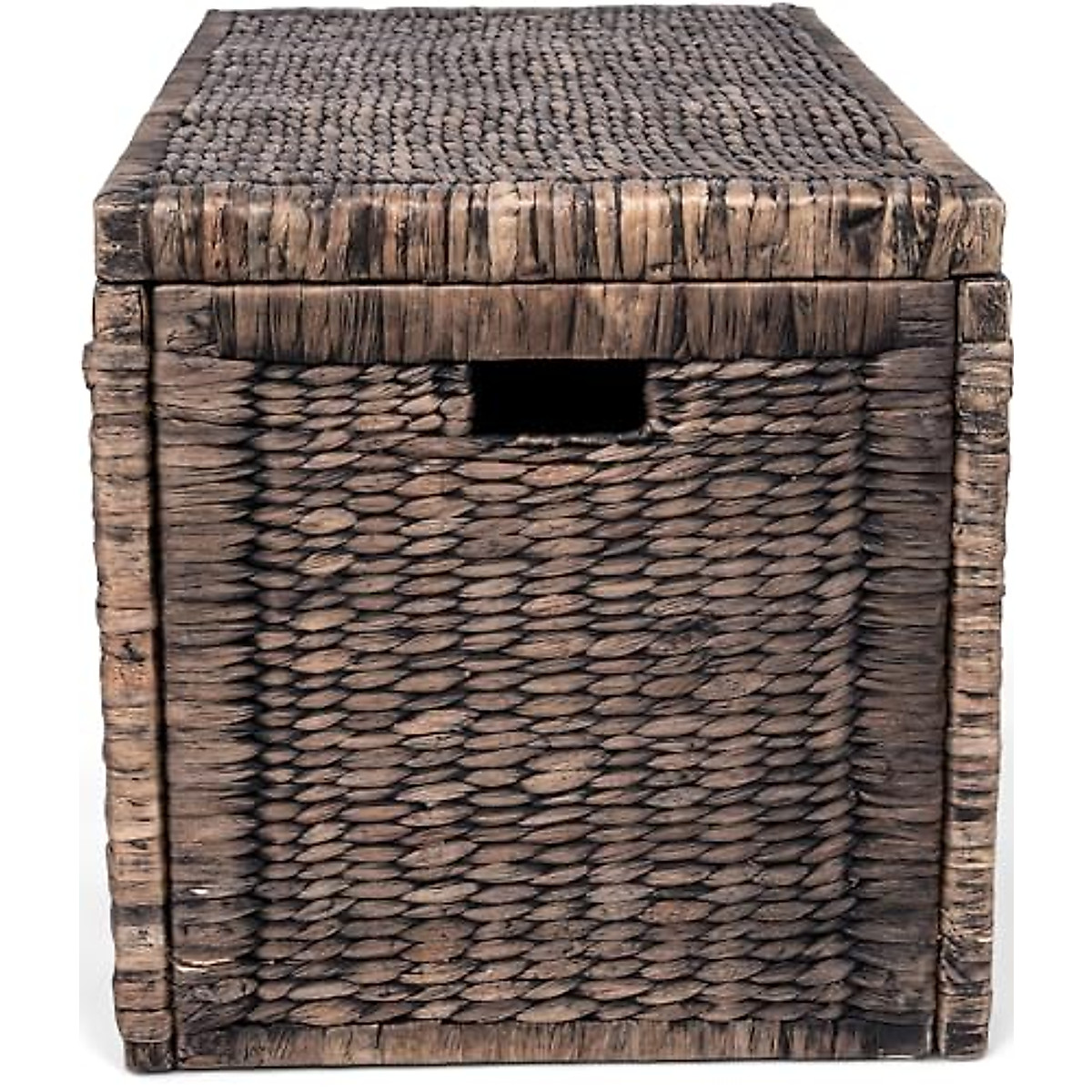 Finch Wicker Trunk - Vintage and Boho style Chest to store Blanket and toys, Ideal for Living Room, Bedroom, Kids Room, Wooden Frame with Water Hyacinth Woven Construction, Brown