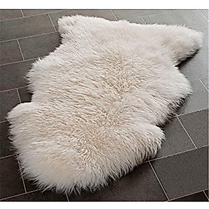 Sheepskin Natural Fluffy Fur Rug Genuine Single Pelt Luxuxry 2 x 3 Ivory White Sheep Skin Area Rug for Bedroom (24Inch x 36Inch, 60.96cm x 91.44cm)