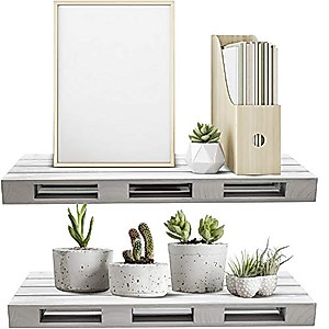 Sorbus Floating Pallet Shelves - Set of 2 - Rustic Farmhouse Wall Mount Ledge Storage Shelf Organizer - for Home Décor, Living Room, Bathroom, Bedroom, Nursery, etc - 7" D x 17" W x 1.75" H - Grey