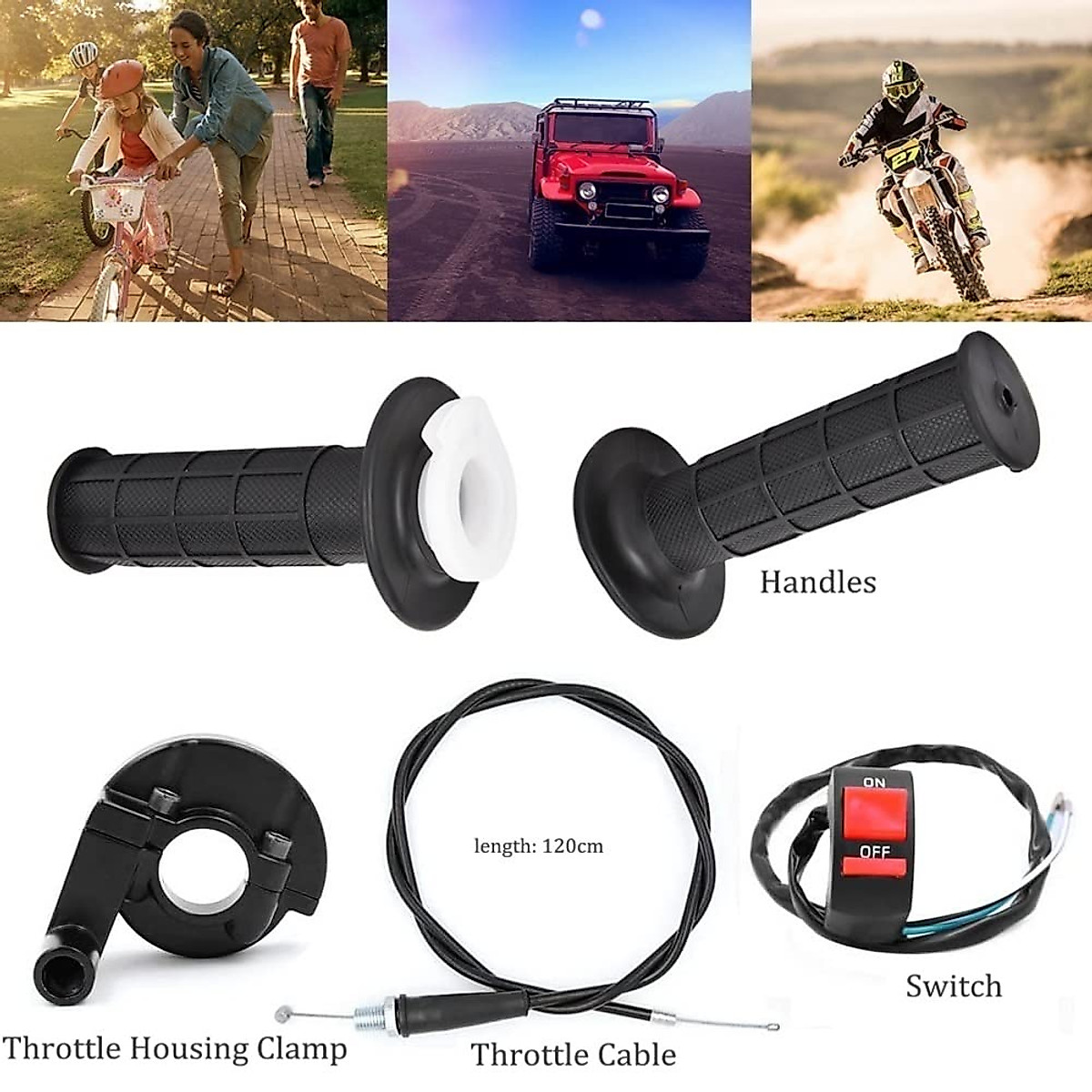 CALU LUKY 22mm Twist Throttle Accelerator Handle Grips, 50 90 110 125cc Pit Bike Dirtbike (Handle Grip + Cable + Throttle Clamp + flameout Switch)