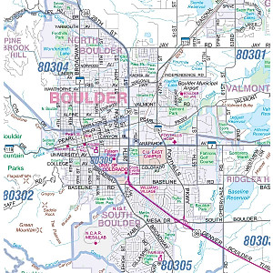 Metro Denver CO Detailed Region Wall Map w/Zip Codes *Laminated* 36"x52"