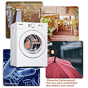 Euhomy Compact Laundry Dryer 1.8 cu.ft, Stainless Steel Clothes Dryers With Exhaust Pipe, Four-Function Portable Dryer For Apartments, Home, Dorm, White