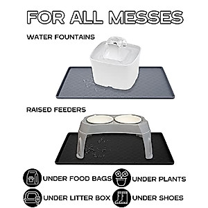 AVYDIIF Silicone Dog Cat Food Mat, Waterproof Slip Resistant Raised Edge Pet Feeding Mats, Pet Bowl Mat Anti-Messy and Prevent Spill on Floor, Dishwasher Safe(L: 24" X 16", Grey)