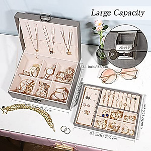 Allinside Jewelry Box Organizer for Women Teen Girls, 2 Layers PU Leather Jewelry Display Storage Case with Lock, Velvet Lining, Choice, Gray