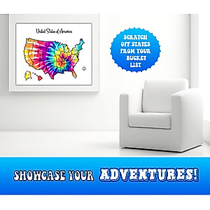 Scratch Off United States Travel Map - Vibrant Tie Dye 50 Destinations Journey Tracker - Large 16x23 Inches Exploration Poster - USA Adventure Wall Art - Ideal Gift for Travelers and Vacationers