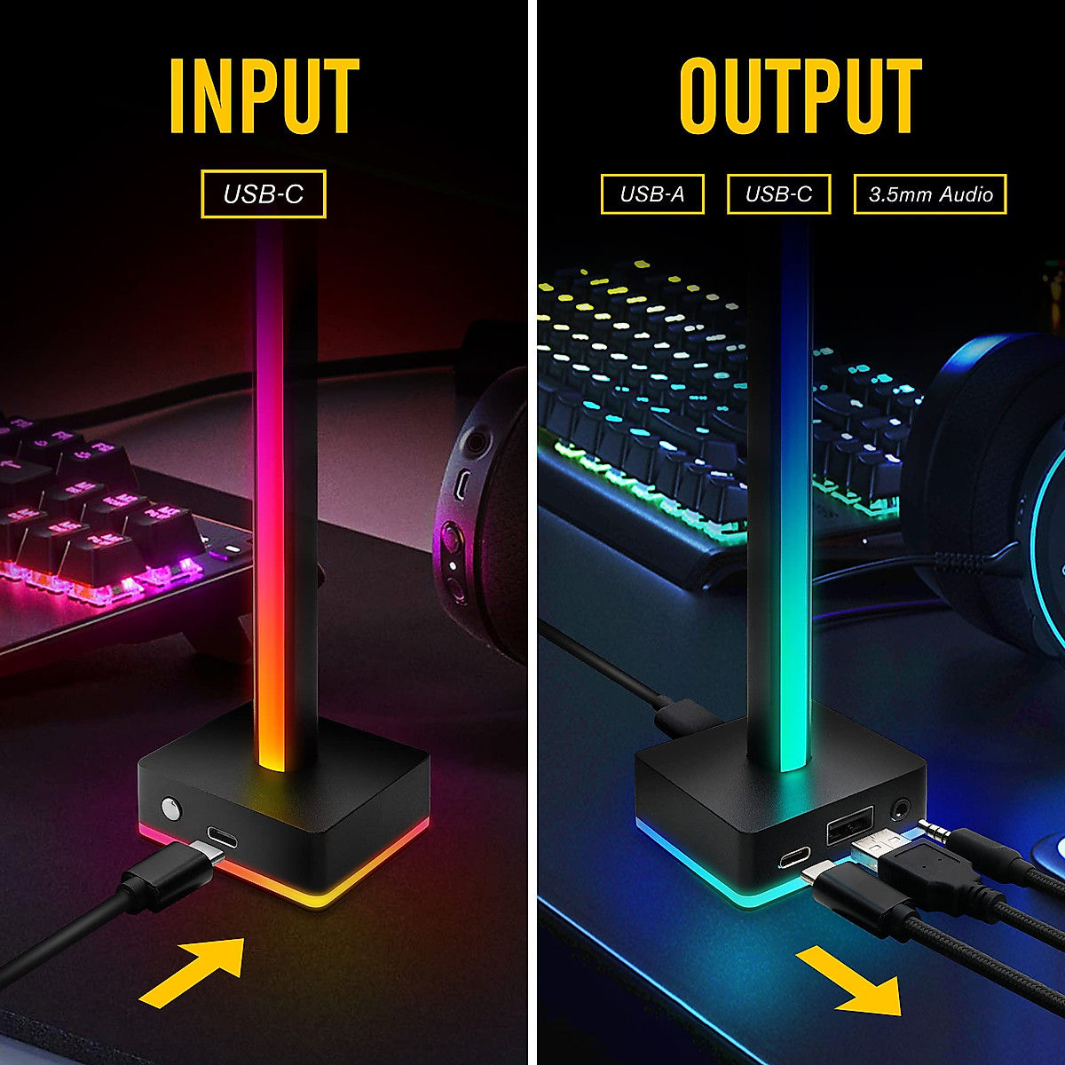 EZDIY-FAB USB LED Light Bar Headphones Stand, Desktop Atmosphere RGB ...