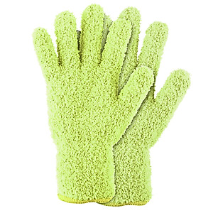 Sibba 2pcs Microfiber Dusting Mitt Gloves Auto Household Cleaning Mittens Cloth Reusable Washable Gloves for Men Women Kitchen House Blinds Plants Mirrors Lamps Car Cleaning (Yellow)