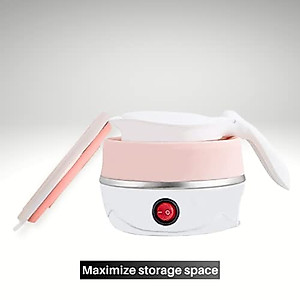 Travel Collapsible Electric Kettle with Collapsible Cup - Portable Foldable Small Electric Kettle with Quick Boiling Water Tech, BPA Free, 110V Voltage, US Plug, 600ML (Pink & Pink)
