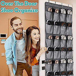 Shappy 3 Pack Over the Door Shoe Organizer Rack with 24 Large Fabric Pockets 12 Metal Hooks for Hanging Closet Holder Storage Men Women