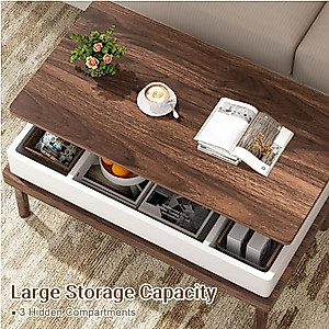 Shintenchi Coffee Table, Lift Top Coffee Table with Hidden Compartment, Rising Tabletop Dining Table, Lift Top Coffee Center Table for for Living Room, Office, Home (Walnut)