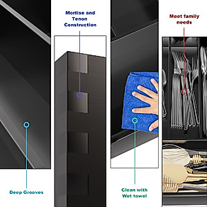 Silverware Drawer Organizer Cutlery Tray - Bamboo Black Small Kitchen Gadgets Holder&Flatware Storage 14"D * 10-1/4"W * 2"H