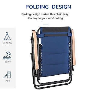 Outsunny Foldable Outdoor Lounge Chair with Footrest, Oversized Padded Zero Gravity Lounge Chair with Headrest, Cup Holders, Armrests, for Camping, Lawn, Garden, Pool, Gray