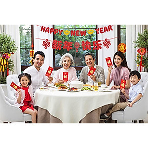 Hying 22 PCS Chinese New Year Banners Spring Festival Hanging Decorations 2023 Happy New Year Banner Garland Red Flag Hanging Bunting Ornaments for Chinese New Year Decorations