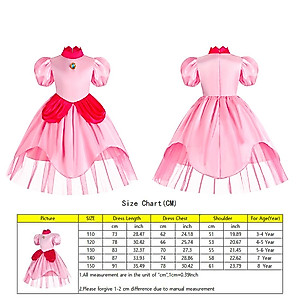 Yipkorra Girls Princess Peach Costume Dress Kids Halloween Cosplay Outfit with Accessories(Pink, 4-5 Years)