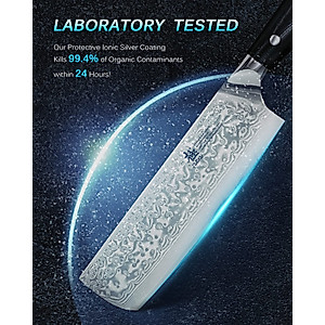 KYOKU Gin Series Nakiri Knife, 7" Vegetable Knife, Japanese VG10 Damascus Stainless Steel Kitchen Knife with Silver Ion Blade G10 Handle & Mosaic Pin, Professional Chef Knife for Veg Fruit Meat