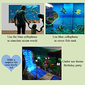 200 ft Blue Cellophane Wrap Roll (16 in x 200 ft x 2.5 Mil)-Colored Cellophane Wrap-Blue Transparent Cellophane for Basket Wrap, Flower, Easter Basket Wrap, Christmas Gift Wrap-Attached with 2 Rolls Ribbon.