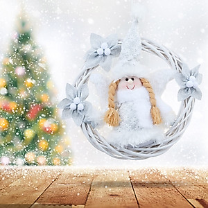 QAZIUY Christmas Wood Hanging Ornaments Ornaments for Crafts White Angel Wreath Rattan Ring Door Hanging Christmas Tree Pendant Christmas Decoration Arrangement Props Gift for Xmas Tree Holiday Party