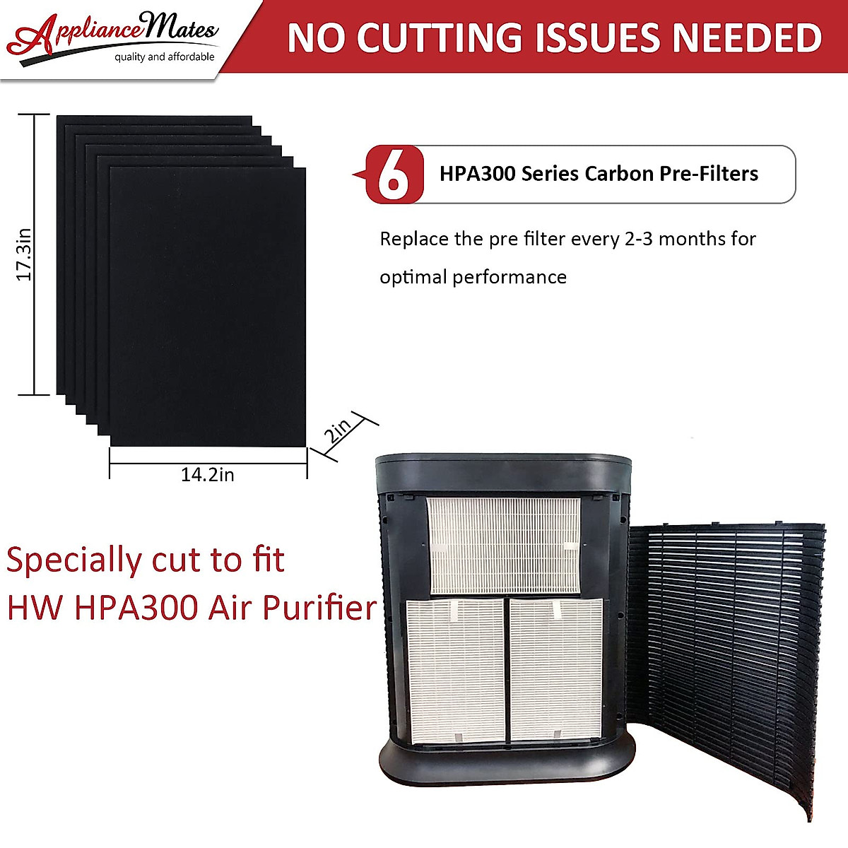 HRF-A300 Pre Filter A Replacement for Honeywell HPA300 Series HEPA Air Purifier, 6-Pack Pre-Cut Carbon Pre Filter