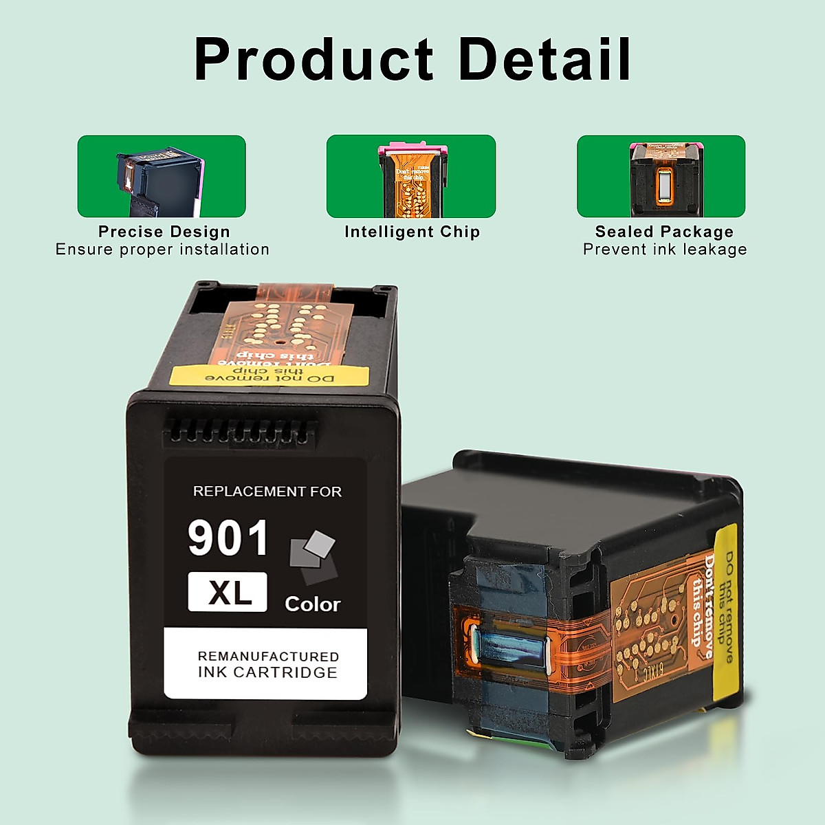 SAILNER 901 Black Ink Cartridges Remanufactured Ink Cartridge Replacement for HP 901 901XL 901 XL Black Ink use with HP OfficeJet 4500 J4500 Series J4580 J4680 Printer 2 Pack 901XL Ink Cartridges