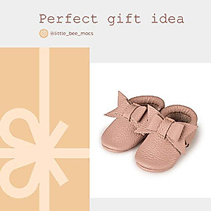 Littlebeemocs Bow Baby Moccasins (Italian Leather) Soft Sole Shoes for Girls | Infants, Babies, Toddlere (5, Tourmaline)