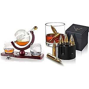 Gifts for Men, Whiskey Decanter Set with 2 Etched Globe Glasses,Whiskey Stones, Christmas Stocking Stuffers, Unique Anniversary Birthday Gift Ideas for Him Husband Boyfriend